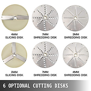 VBENLEM 110V Commercial Food Processor 2 Feeding Holes, 550W Electric Vegetable Slicer 1600 RPM, Stainless Steel Vegetable Processor Detachable 6-blades, 3mm/4mm/7mm Shred, 2mm/4mm Slice