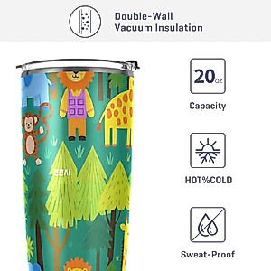 HXshaoye animal jungle giraffe elephant monkey Stainless Steel cups with lids Leak-proof Lid and Straw mugs for coffee for travel modern coffee travel mug 20 oz vaso para cafe termica 20oz