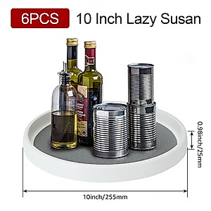 FVIEXE 6PCS Non-Skid Cabinet Lazy Susan Turntable 10 Inch, 360 Degree Rotating Kitchen Spice Rack Spinning Lazy Susan Turntable Organizer, Pantry Countertop Vanity Bathroom Display Stand White/Gray