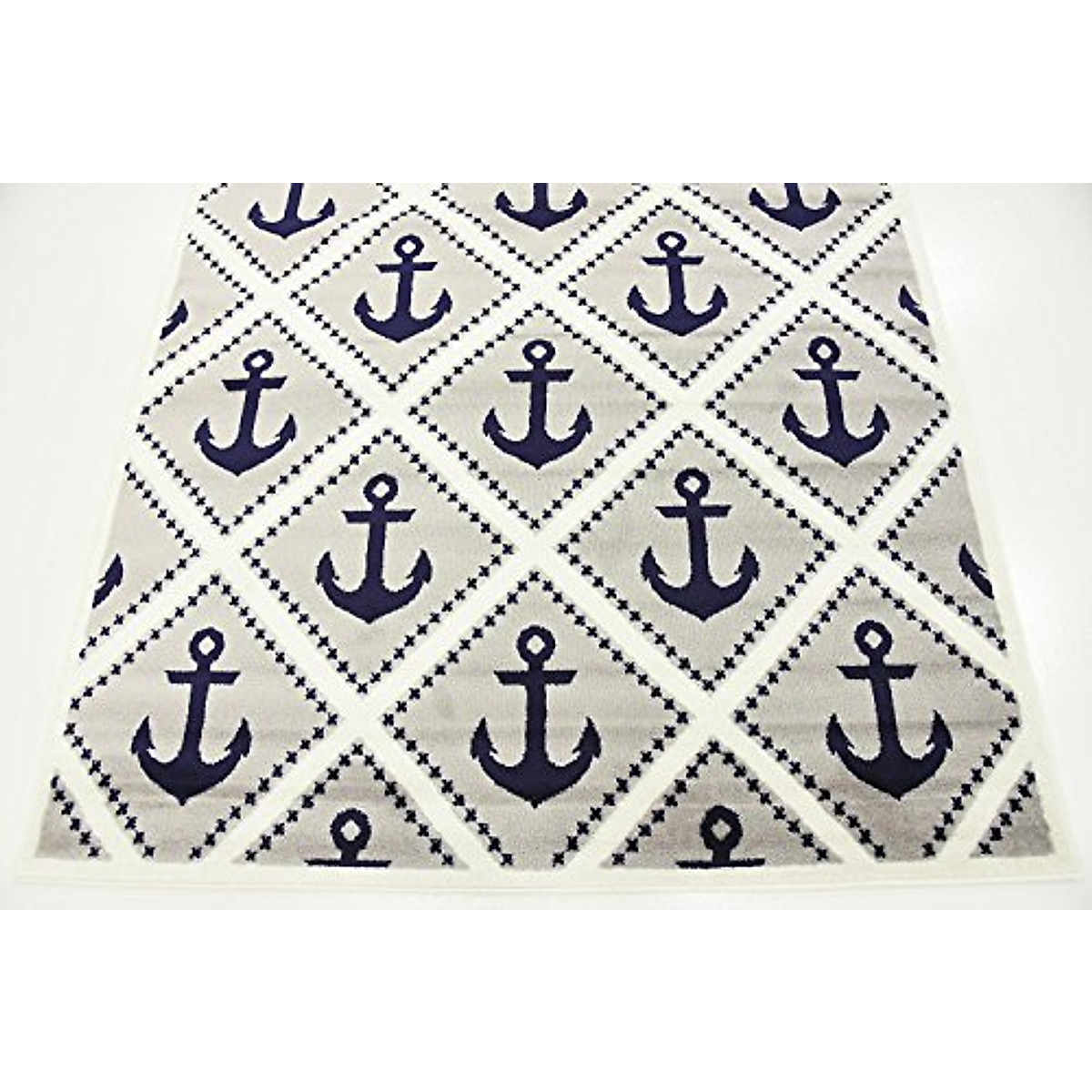 Unique Loom Metro Collection Modern Nautical Coastal Geometric Anchors Area Rug, for Kids, 5 ft x 8 ft, Light Gray/Ivory