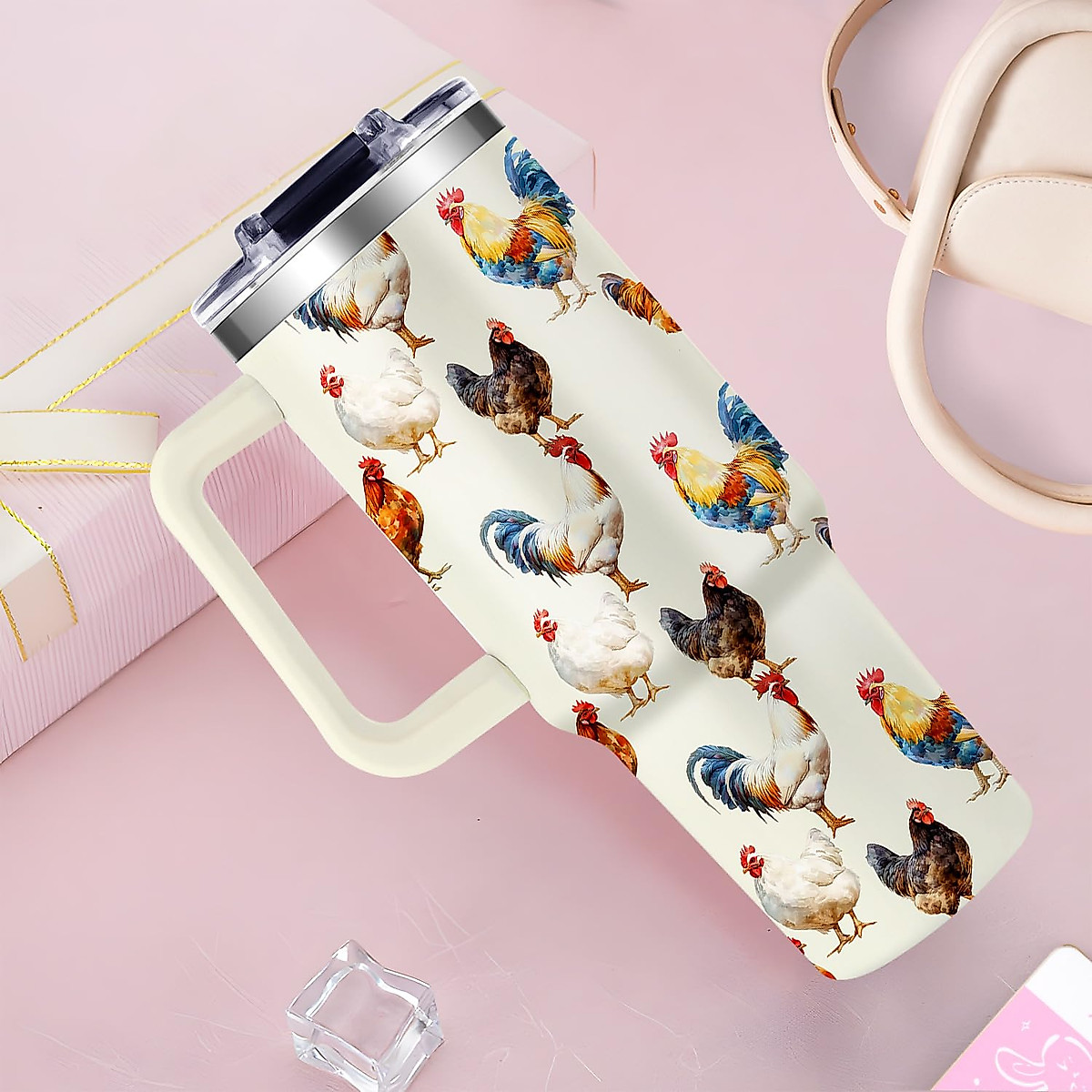 Gooddooes Chicken Lady Gifts,40oz Womens Tumbler with Handle,Chicken Lady Tumbler,Funny Chickens Cups Gift for Chickens Lovers Mom Women Wife Gifts for Mothers Day Birthday Christmas Valentines