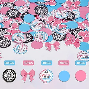 200pcs Burnouts or Bows Gender Reveal Confetti, Pink and Blue Paper Confetti Round Confetti Dots for Baby Shower Gender Reveal Party Decorations (5 styles)