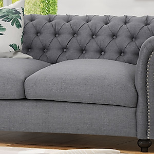 Christopher Knight Home GDFStudio Kyle Traditional Chesterfield Loveseat Sofa, Gray and Dark Brown, 61.75 x 33.75 x 27.75