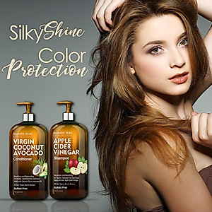 Majestic Pure Jamaican Black Castor Oil (16 oz) and Apple Cider Vinegar Shampoo & Coconut Avocado Conditioner Set (16 oz each) Bundle