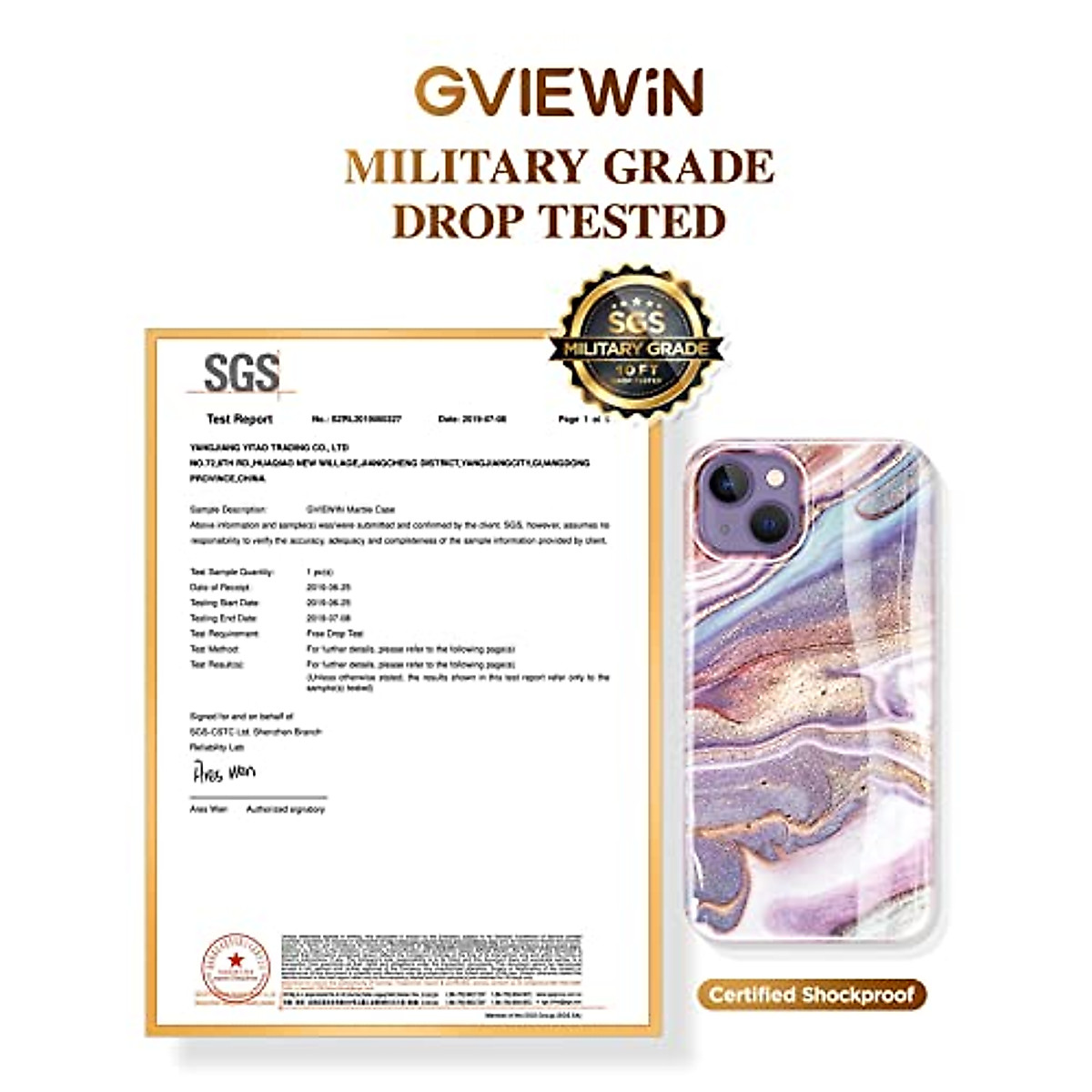 GVIEWIN for iPhone 14 Plus Case 6.7 Inch(2022), [10FT Military Grade Drop Tested] Marble Slim Fit Thin Durable TPU Shockproof Protective Phone Cover Case, Gifts for Women Men(Flowing Sakura/Pink)