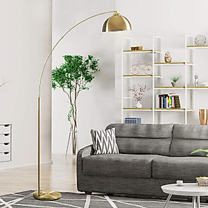Archiology Arc Floor Lamp, 79" Height Gold Brass Floor Lamp Curved, and Metal Dome Shade with Glossy White Interior Perfect for Living Room Reading Bedroom Home Office