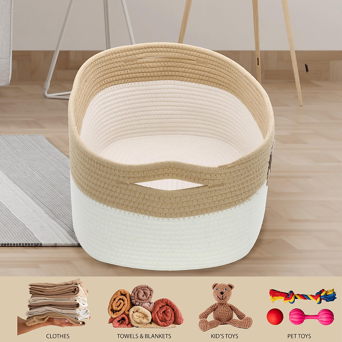 Generic LATCHI cotton rope Basket - Dog Toy, Pet Tool, Kid's Room, Laundry, Shelf, Towel, Nursery, Blanket Organizer - Gift - 18"" L x 12"" W x 10"" H (BEAGLE)