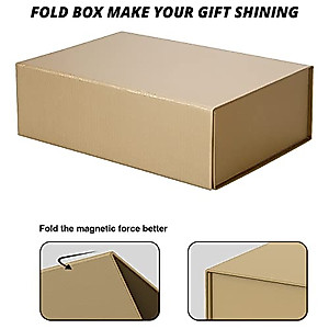MONDEPAC Gift Box 11x7.5x3.5 Inches,Gold Gift Boxes with Magnetic Lid，Christmas Gift Box Contains Card, Ribbon, Shredded Paper Filler Gift Box for Gift Packaging,Christmas Birthdays Gift Packaging