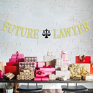 Gold Glitter Future Lawyer Banner - Congrats Lawyer Graduation Bunting Sign - Law School Grad Party Decorations Supplies - Graduation Party Backdrop