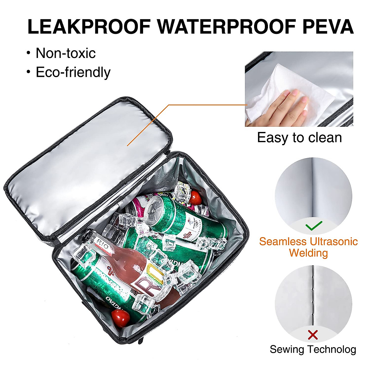 40 Cans Backpack Cooler Leakproof Lightweight Insulated with 5 Ice Pack for Coolers Long Lasting for Lunch Picnic Fishing Hiking Camping Park Beach