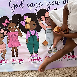 HawSkgFub Baby Toddler Black Girl God Says You are Inspirational Blanket, Nursery African American Afro Melanin Flannel Fleece Swaddling Blankets, Soft Lightweight Kids Newborn Crib Bedding 30 x 40