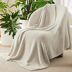 Bedsure Super Soft Knit Throw Blanket - Warm Cozy Reversible Beige Blanket, Fluffy Fuzzy Plush Lightweight Blanket for Couch Sofa Bed (50" x 60")