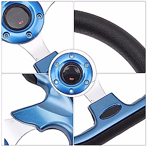 Steering Wheel Kit, PU Leather Surface Strong Grip Wear Resistant Cart Steering Wheel 12.5 Inch Universal Beautiful for DS Precedent Onward Tempo (Blue)