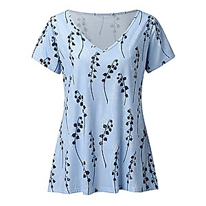 Womens 2023 Summer Fashion Tops Dressy Casual Crewneck Sweatshirt Striped Clothes Short Sleeve Loose Pullover Shirts Summer Top for Women 2023 Sky Blue