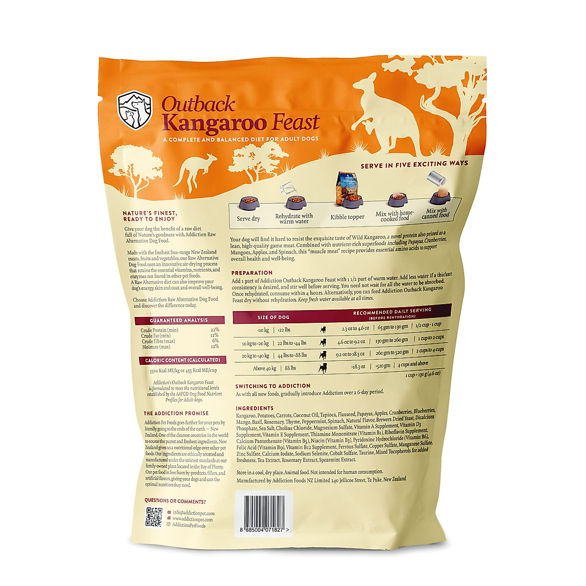 Addiction Outback Kangaroo Feast Raw Alternative Dog Food - Gently Air-Dried Complete Meal or Dog Food Topper for Digestive and Skin and Coat Health, 2 lb