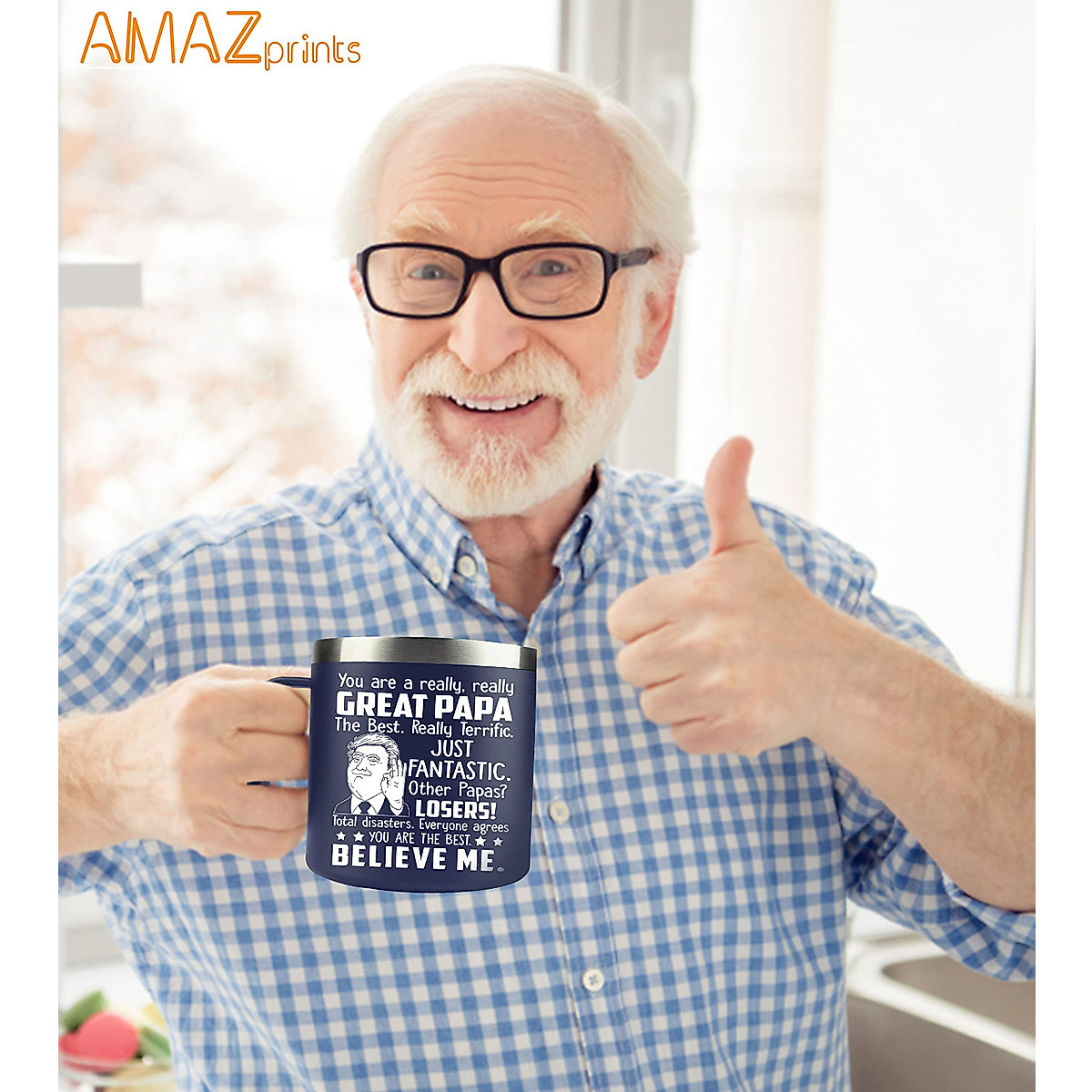 Father's Day Papa Gifts from Daughter, Son, Kids - Papa Birthday Gift - Gifts for Grandpa from Grandchildren - Dad Birthday, Fathers Day - Great papa Insulated Stainless Steel Mug 14oz Navy