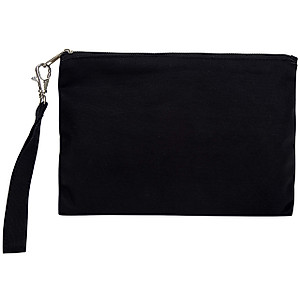 BUMBLE CRAFTS Large Canvas Wristlet with Zipper, Multipurpose Cosmetic Bag, Travel Toiletries Bag, Pencil Case, Party Favors, Canvas Wristlet, 9" x 6", 100% Cotton Canvas - Pack of 12 (Black)