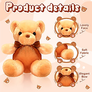 HyDren 12 Pieces Operation Christmas Bears Stuffed Animals Soft Plush Toy Bears with Ribbon Bow for Birthday Valentine's Day Baby Shower Bear Party Favor(Brown, 12 Inch)