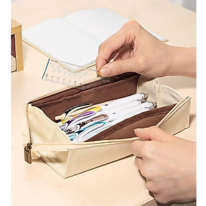 JHTPSLR Light Academia Aesthetic Pencil Pouch Small Canvas Pencil Pouch Preppy Pencil Pouch Solid Square Pencil Case Pen Bag Stationery Storage and Organizer Supplies (Beige)