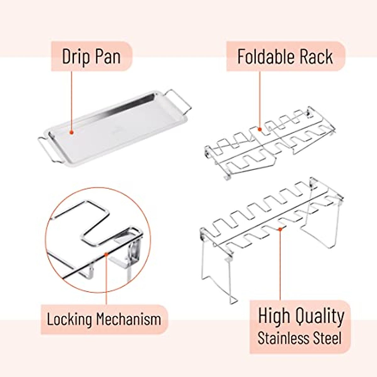 UNCO- Chicken Leg Rack for Grill with Drip Pan, 14 Slots Stainless Steel, Chicken Wing Rack for Smoker, Chicken Drumstick Rack, Chicken Stand for Smoker, Chicken Drumstick Holder, Grill Rack.