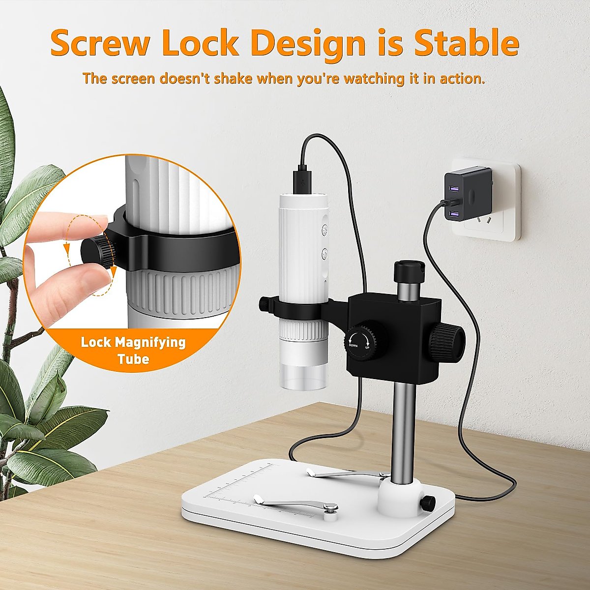 Wireless Digital Microscope Camera, GUVOP 50X-1000X Magnification WiFi Portable Handheld USB Microscopes with 8 LED & Stand,Compatible for iPhone, Android, Electronic Microscope for Kids Adults-White