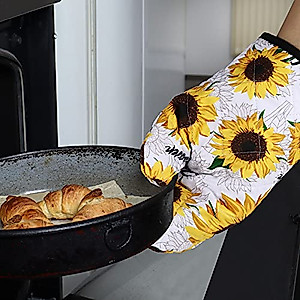 RUODON 5 Pack Yellow Sunflower Dish Towels Oven Mitts and Potholders Gloves-Oven Mitts Sunflower Dish Cloths Linen Set for Home Cleaning Daily Kitchen