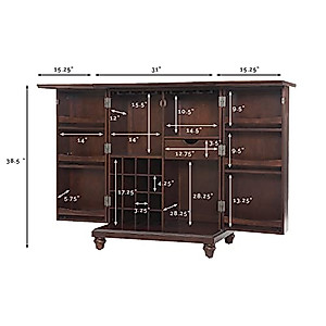 Crosley Furniture Cambridge Expandable Bar Cabinet with Storage Shelves, Drawer, and Wine Rack, Vintage Mahogany
