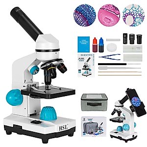 HSL 40X-2000X Microscope for Kids, Monocular Microscope Students Set +Handbag+Phone Holder+ Beginner Biological LAD Kit for Science Educational Boys Girls Toys LED