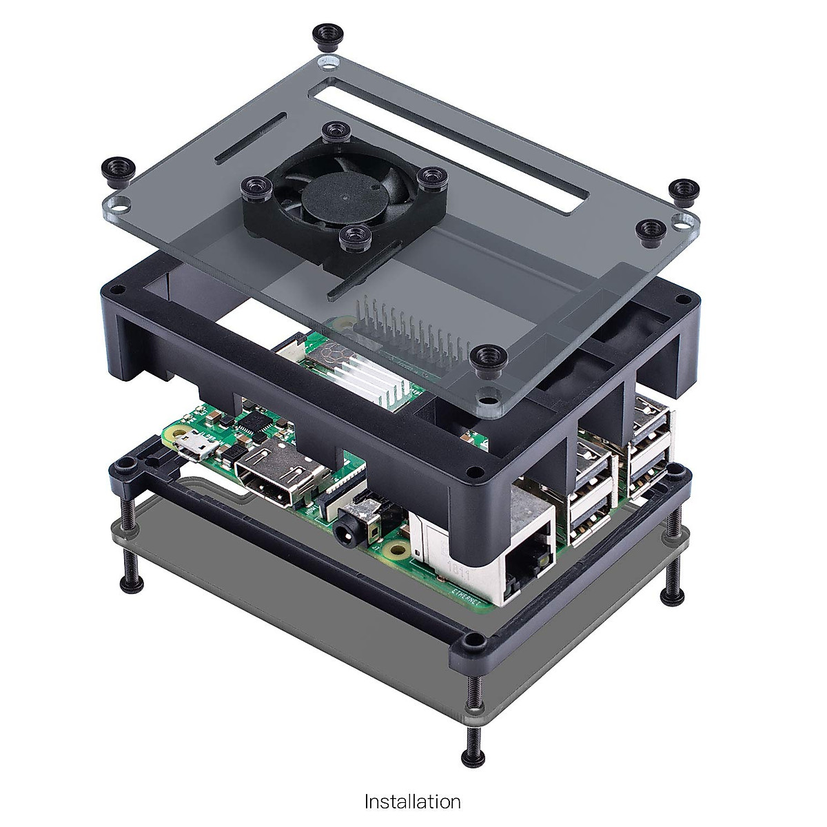 Smraza Case for Raspberry Pi 3 B+ with Fan, RPI Heatsinks, 5V 3A Power Supply for Raspberry Pi 3 Model B+(B Plus), Compatible with Raspberry Pi 3 Model B, Pi 2 Model B (4 Layers Case)