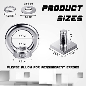 6 Sets M8 T Track Bolts, Eye Bolts with Nuts, 304 Stainless Steel Roof Rack T Bolts, Nuts and Lifting Eye Bolts, T Slot Bolts Anchoring Kit for Ropes Anchoring Tie Down Straps