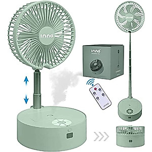 Portable Fan & Essential Oil Diffuser – Foldable Standing or Desk Fan with Night Light, Air Diffuser, Humidifier – 24 Hr. Run Time (Green)