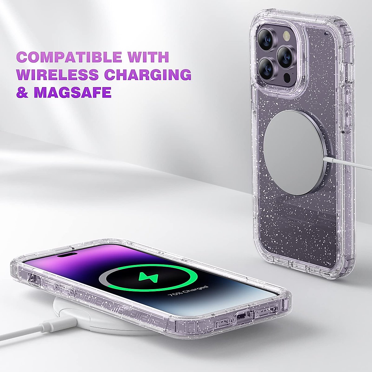 Diaclara Designed for iPhone 14 Pro Max Case 6.7’’ [2023 Upgraded], Full Body Rugged Case w/Built-in Touch Sensitive Anti-Scratch Screen Protector+9H Glass Camera Lens Protector(Clear Glitter)