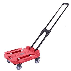 Folding Hand Truck, 4 Wheels Fold Up Hand Cart with 2 Elastic Ropes, Portable 200KG Luggage Cart, Utility Dolly Platform Cart for Car House Office Luggage Moving(Color:B,Size:2.5INCH Mute)