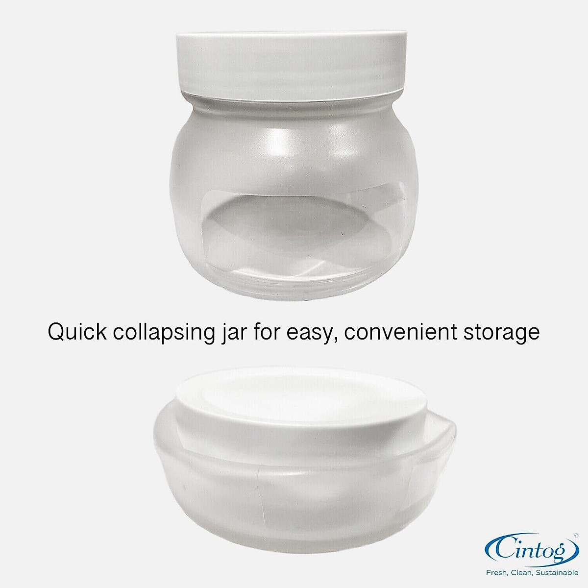 Cintog 2 Pack Collapsible Silicone Jars, Compact Airtight Food Storage Containers with Lids, Ideal for Kitchen, Camping, and Travel, Clear, 412016-000