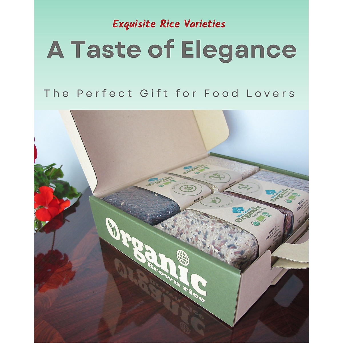 Organic Thai Jasmine Rice Gift Set - 4 Kinds of Rice - Brown Jasmine - Red Jasmine - Black Jasmine Riceberry - Mixed Jasmine Rice - 4 LB Let's Go