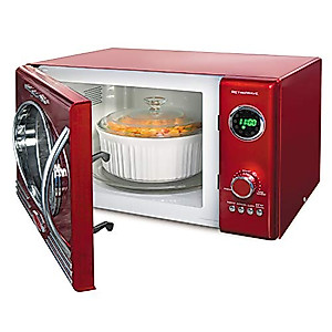 Nostalgia RMO4RR Retro Large 0.9 cu ft, 800-Watt Countertop Microwave Oven, 12 Pre-Programmed Cooking Settings, Digital Clock, Easy Clean Interior, Metallic Red