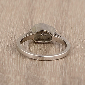 MOONEYE 0.50 CTW Natural Blue Diamond Polki Solitaire Handmade Women Ring, 925 Sterling Silver Thanksgiving Ring White Gold Plated (10)