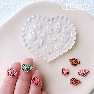 KEOKER Flower Polymer Clay Molds - 4 Pcs Floral Polymer Clay Molds for Jewelry Making, Miniature Clay Molds, Polymer Clay Molds for Polymer Clay Earrings (Substitute Polymer Clay Cutters) (4PCS)