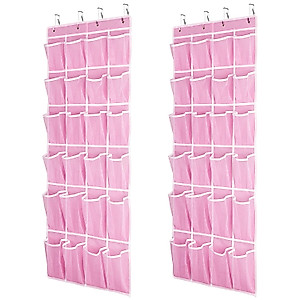 SAVERHO Hanging Shoe Organizer 2Pack, Over The Door Shoe Organizer with 24 Mesh Large Pockets Hanging Shoe Storage Bag for Sport shoes Size:58x21 Inch Hanging Door Shoe Rack Organizer (Pink-2pack)