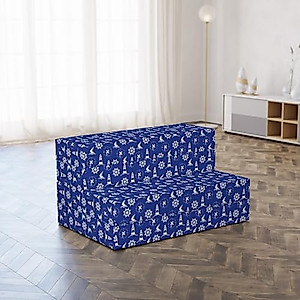 Ambesonne Lighthouse Foldable Mattress, Maritime Silhouettes, 74.8" x 39.4", Violet Blue White