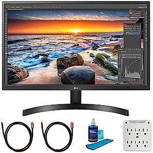 LG 27UK500-B 27 inch UHD 3840x2160 IPS HDR10 Monitor with FreeSync Bundle with 2X 6FT Universal 4K HDMI 2.0 Cable, Universal Screen Cleaner and 6-Outlet Surge Adapter