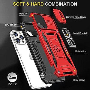2023 NEW CASE for iPhone 13 Pro Max Case with Stand & Camera Cover Slide,Built-in 180°+360° Rotate Ring Kickstand,Shockproof Military Grade Drop Protective Phone Cover iPhone 13 Pro Max Case Red