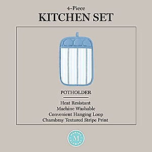 Martha Stewart Daisy Stripe Pot Holder Set 2-Pack, Blue, 7"x10"