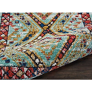 Nourison Tribal Decor Tribal Aqua 2'2" x 4'3" Area -Rug, Easy -Cleaning, Non Shedding, Bed Room, Living Room, Dining Room, Kitchen (2x4)