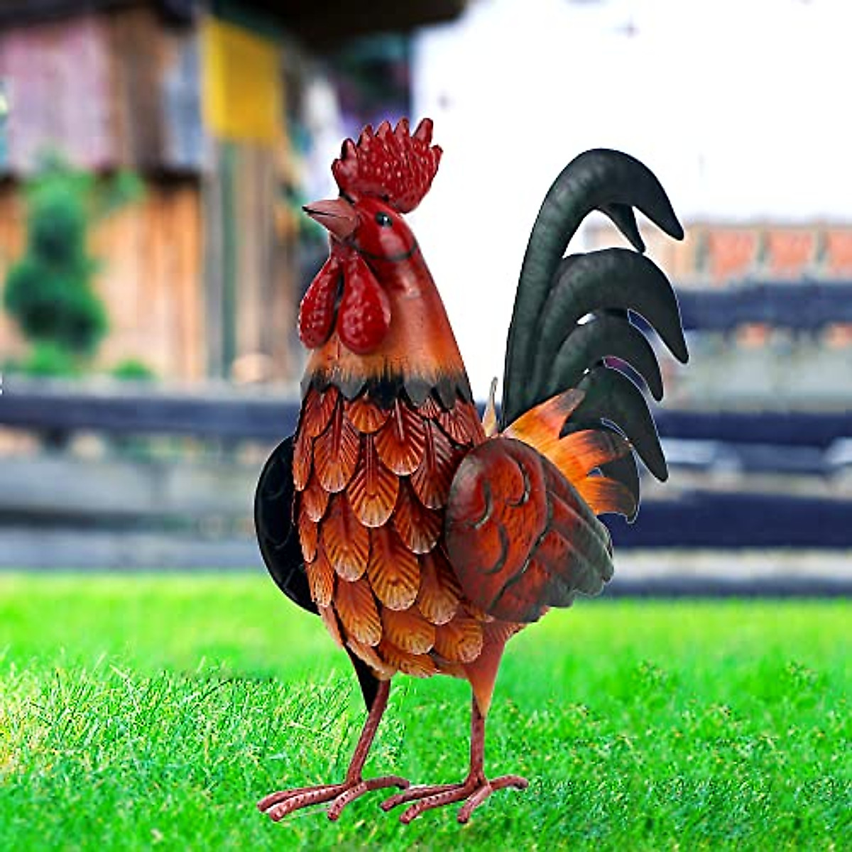 Shorayn Metal Rooster Decor Garden Statue Outdoor Chicken Sculpture Yard Art Kitchen Decor