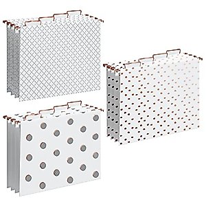 Y YOMA 12 Pack Rose Gold Hanging File Folders Letter Size Decorative File Folder Cute Pretty Hanging Folder Organizer for Filing Cabinet Office Home with 1/5-Cut Adjustable Tabs, 3 Gold Foil Design