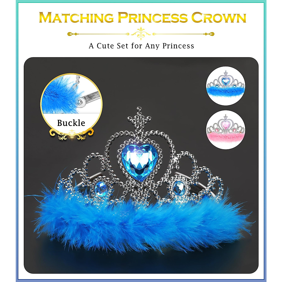 BIBUTY Kids Princess Dress Up Clothes for Little Girls, Pretend Play & Dress Up Costume Set for 3-6 Toddler Little Girls (Pink/Blue)