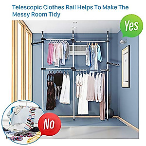 Cocoarm Garment Rack Adjustable Garment Hanger Clothes Rack Simple Closet Wardrobe Portable Hanger Holder Heavy Duty 3 Poles 4 Bars for Home Hanging Display Stand