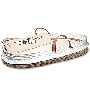 Original Cotton Rope Baby Changing Basket with Foam Pad & Organic Cover, Moses Basket, Changing Table Topper by Coastfully Yours | Farmhouse Nursery Decor | Boho Nursery Decor