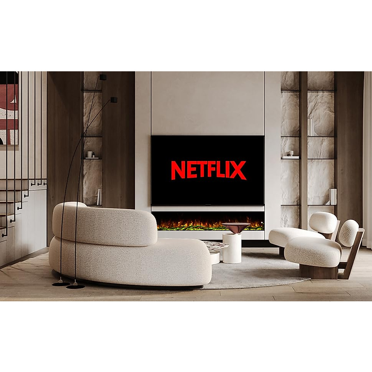 ALEXENT Recessed 80" Electric Fireplace with Wi-Fi/Remote Control Wall Mount, Built in, Low Noise with Timer, Touch Screen, Adjustable Flame Color and Speed, Log Set & Crystal